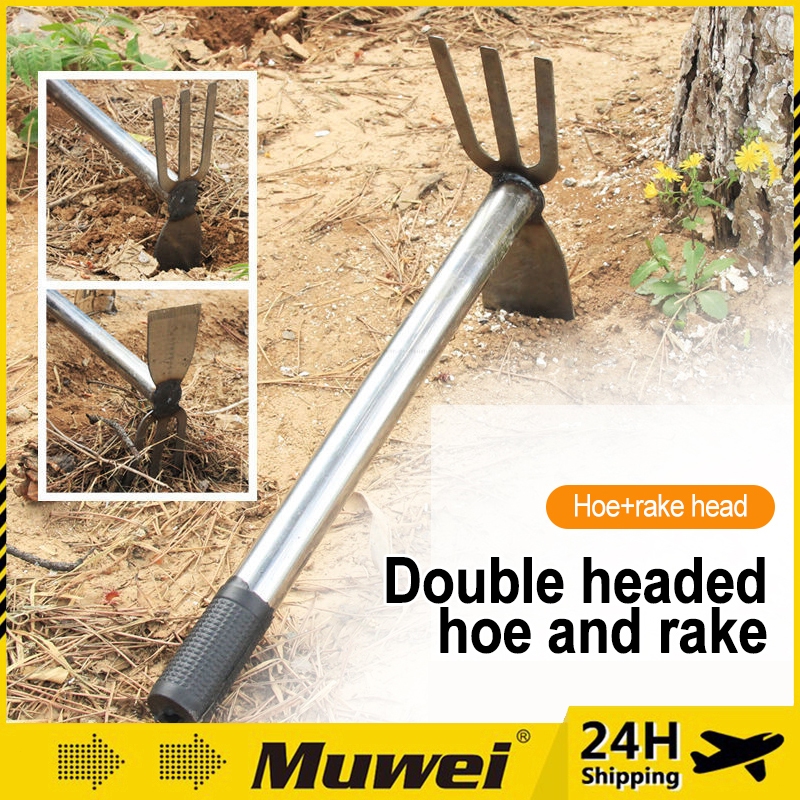 2 IN 1 Garden Hoe Handheld Weeding Rake Planting Vegetable Farm Garden ...