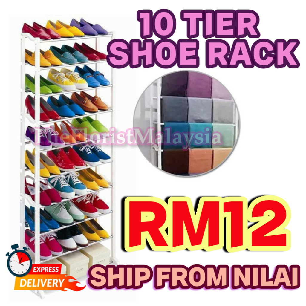🔥𝑳𝑶𝑪𝑨𝑳 𝑺𝑻𝑶𝑪𝑲🔥10 Tier Amazing Shoe Rack/Scarf/Tudung Storage Rack Rak ...