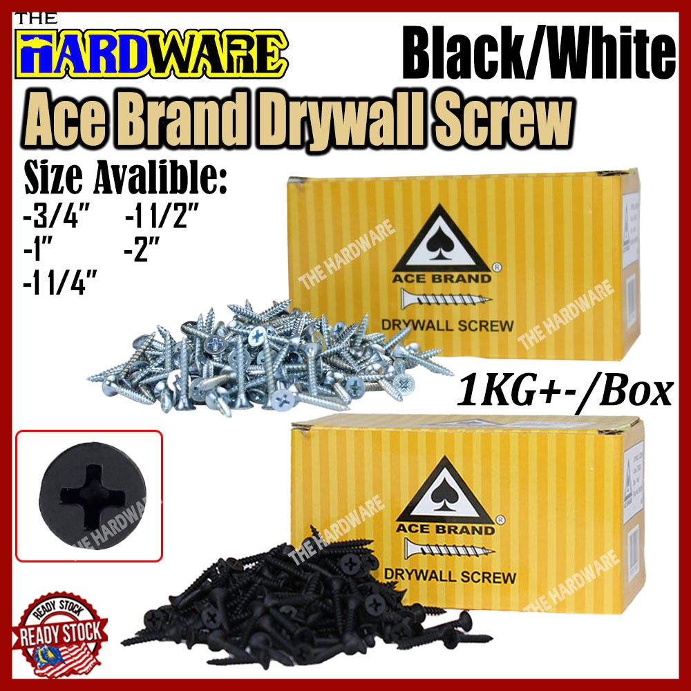 #6[1KG/BOX]Ace Brand Drywall Screw White Black Flat Head Dry Wall Scre ...