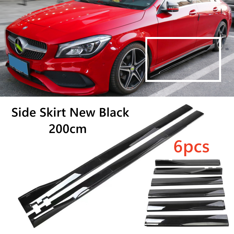 Universal Car Side Skirt BLACK Extensions Rocker Panel Splitters Lip ...