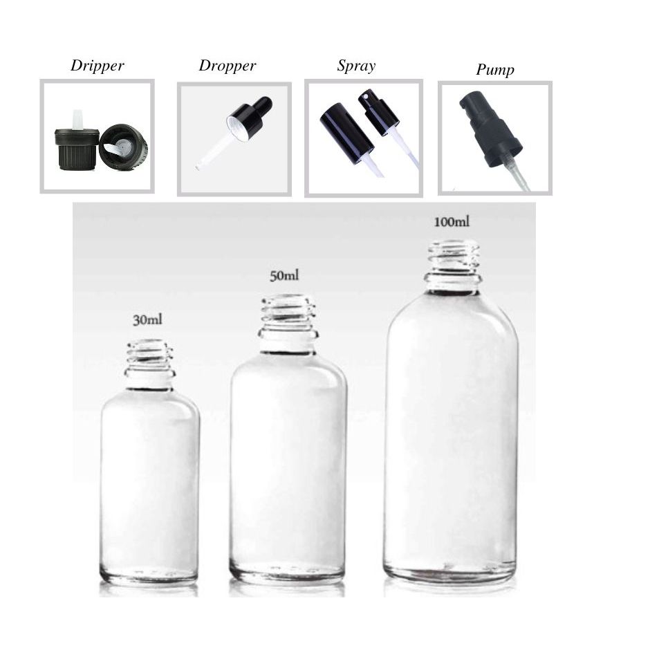 Clear Transparent Glass Bottle Storage Travel Botol 30/50/100ML+Dripper ...