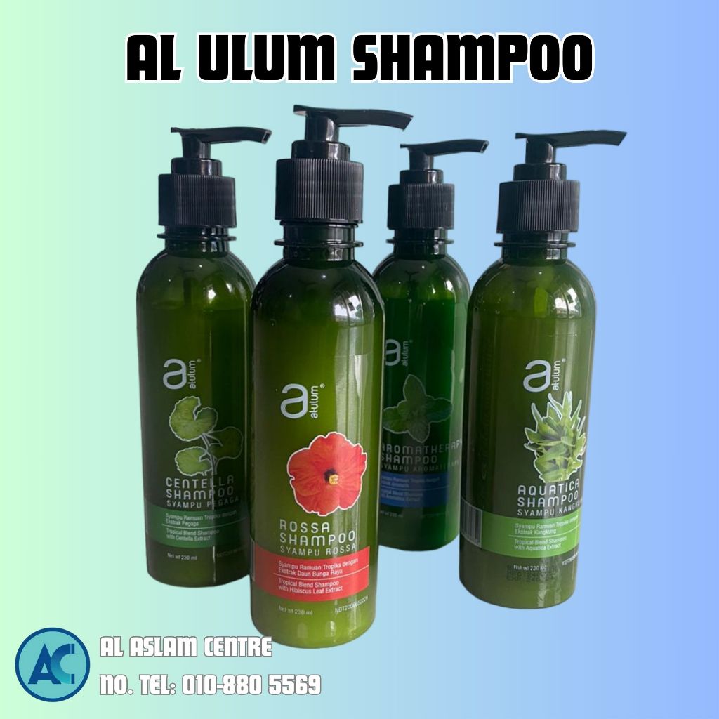 SHAMPOO AL-ULUM 230ML Syampu Pencuci Rambut (rossa/bunga raya aquatica ...