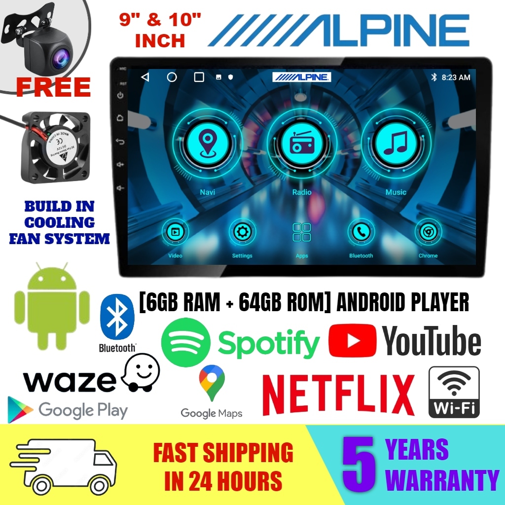[6GB RAM+64GB ROM]"With Cooling System" Alpine Style Android Player 9 ...