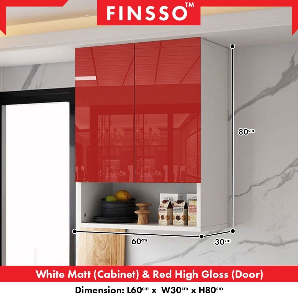 [Promo!] Modern Glossy Wall Kitchen Cabinet – Hanging Wooden Unit/ Waterproof/ Kabinet Dapur ...