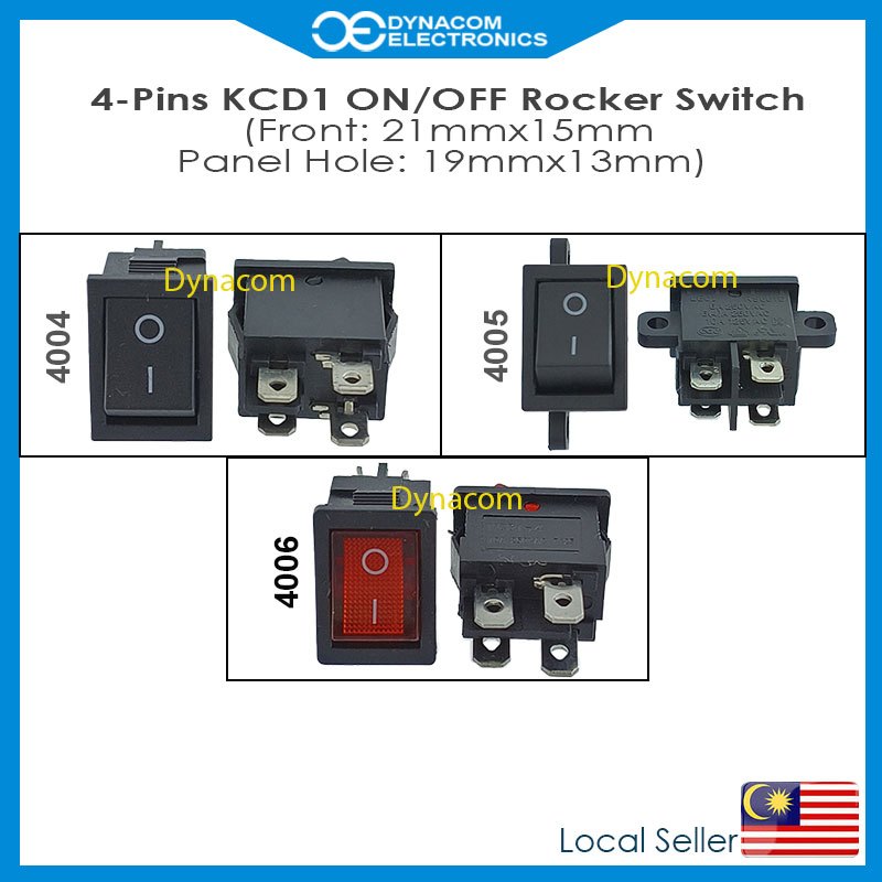 4-Pin DPDT ON/OFF Rocker Switch For Appliances [Suis Untuk Peralatan ...