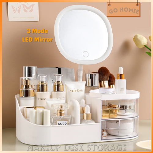 LED Mirror Makeup Cosmetic Perfume Desk Large Storage Organizer Box ...
