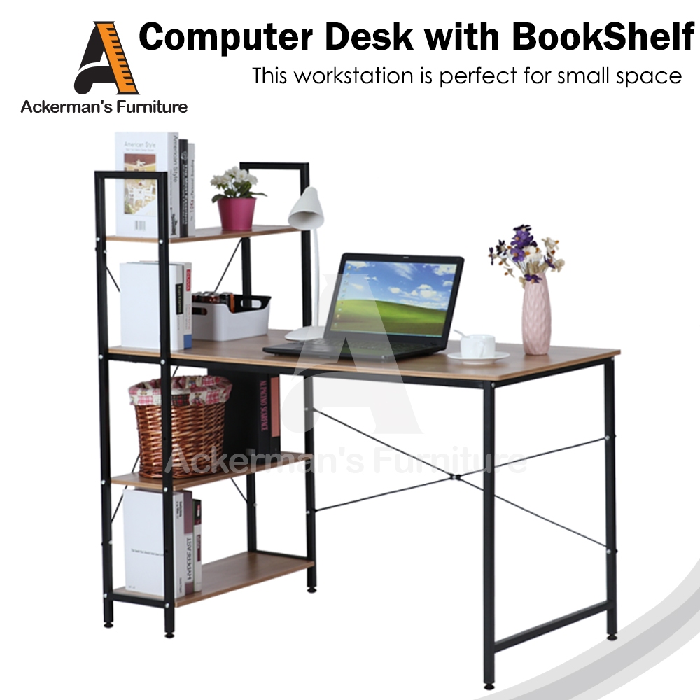 ACKERMAN Laptop Computer Desk With Book Shelf Storage Rack Writing ...