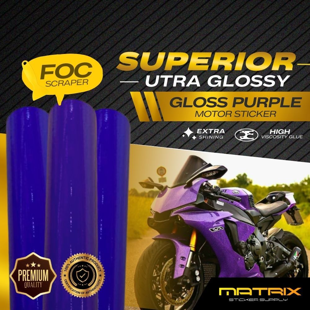 PREMIUM GLOSSY PURPLE MOTOR STICKER(152CM-90CM)stiker MOTO UNGU wrap ...