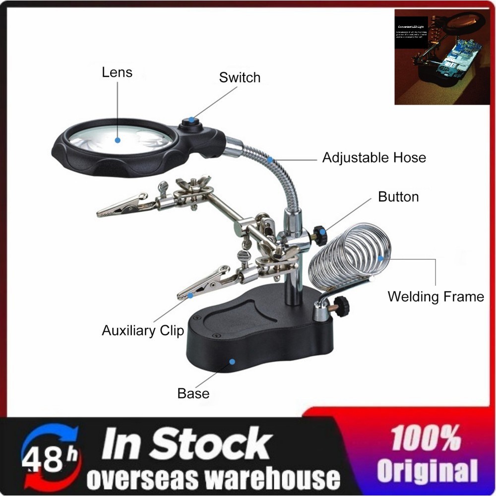 🔥HOT🔥3.5X 12X Desktop Magnifier LED Table Magnifier Stand with Clips ...