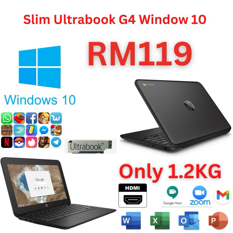 WINDOW LAPTOP HP G4 ULTRABOOK SLIM SSD 4GB RAM 16GB SSD EXCEL POWER ...