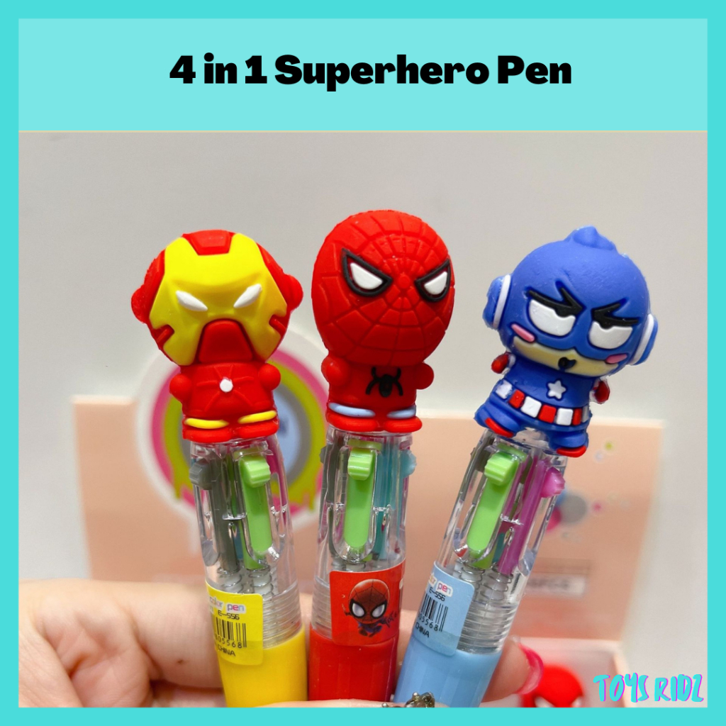 4 in 1 Superhero Pen color Retractable ten colors kids cute kawaii ball student Multi color Girl ...