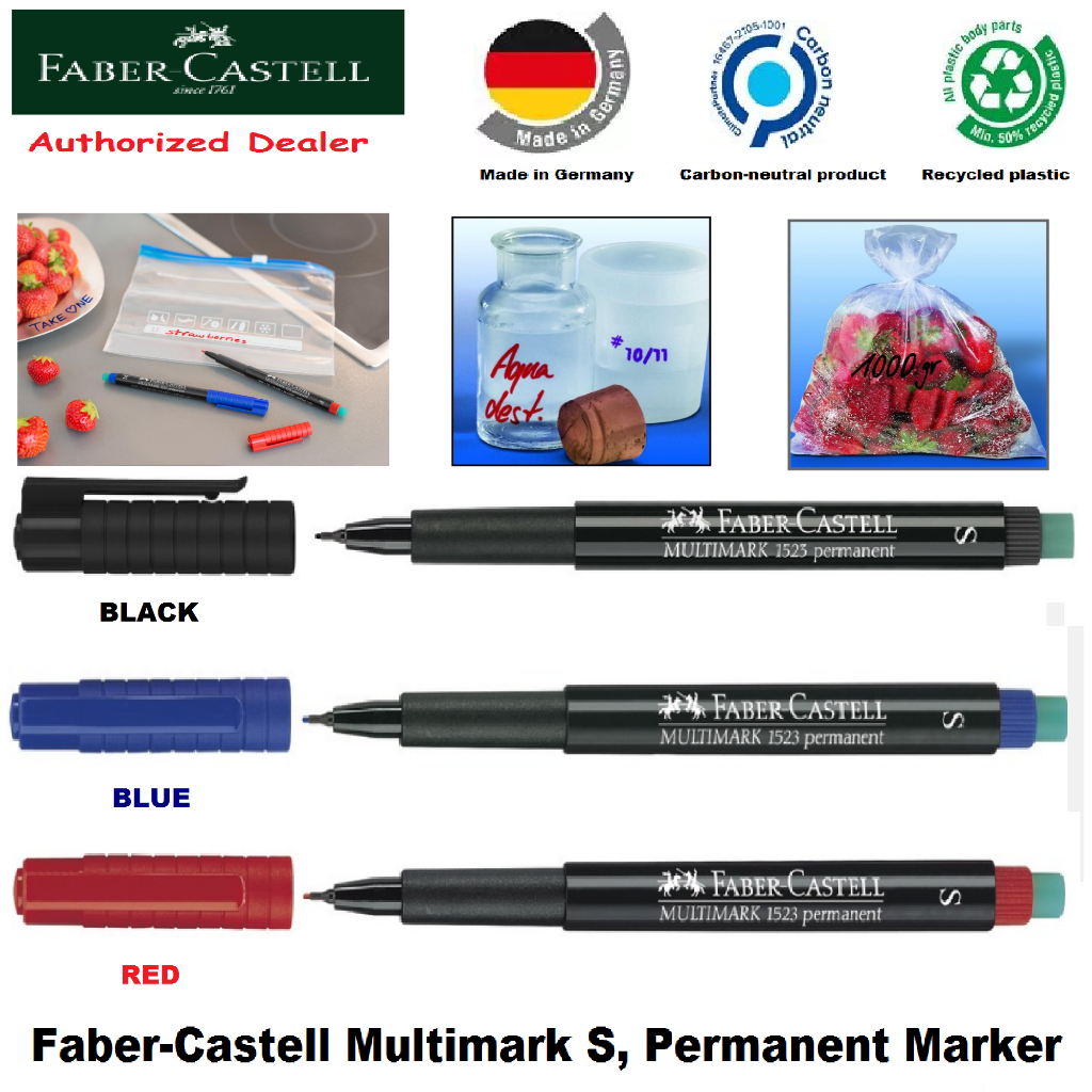 Faber-Castell Multimark 1523 Permanent Marker S (Black, Blue, Red) Made ...