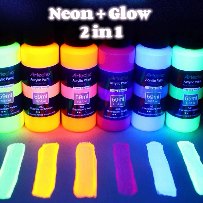 🇲🇾 Artecho Neon + Glow In The Dark Acrylic Paint Fluorescent ...
