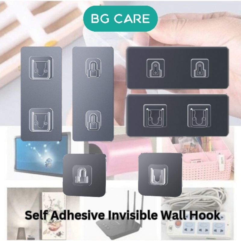Invisible Self Adhesive Wall Hook Organizer Double Sided Hook Screw ...