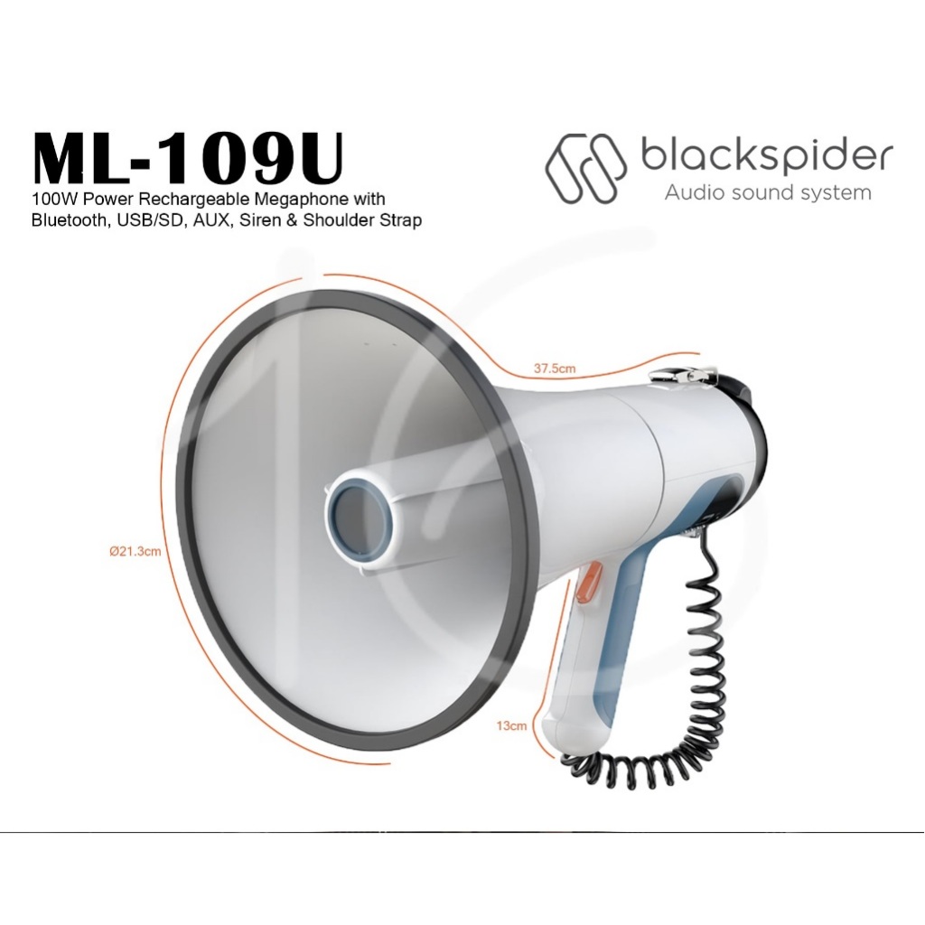 Black Spider ML-109U Rechargeable Power Megaphone Loud Hailer with ...