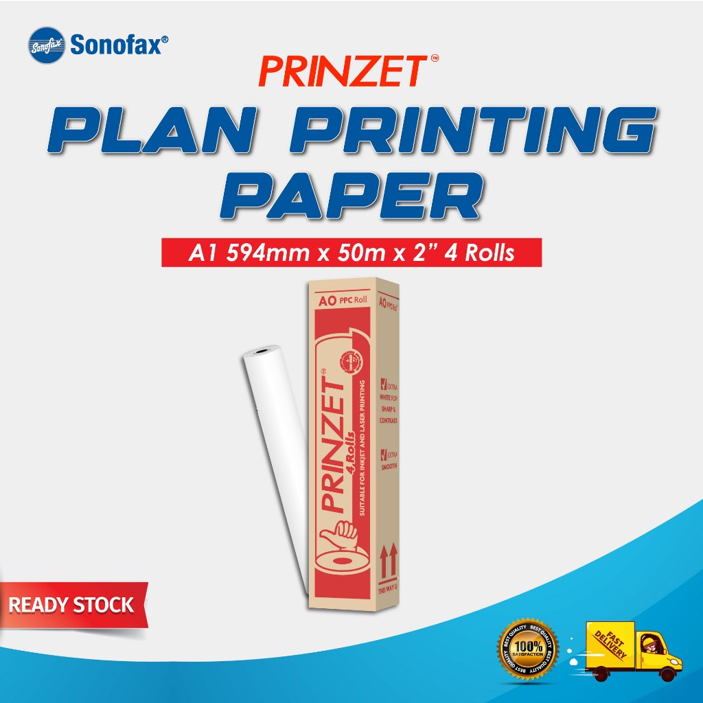 PRINZET A1 Paper Roll/Plotter Paper/Plan Printing Paper (594mm x 50M x ...