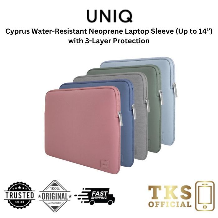 UNIQ Cyprus Water-Resistant Neoprene Laptop Sleeve (Up to 14”) with 3 ...