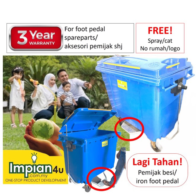660L 1100L tong sampah hybrid stainless steel beroda 4 roda pijak ...