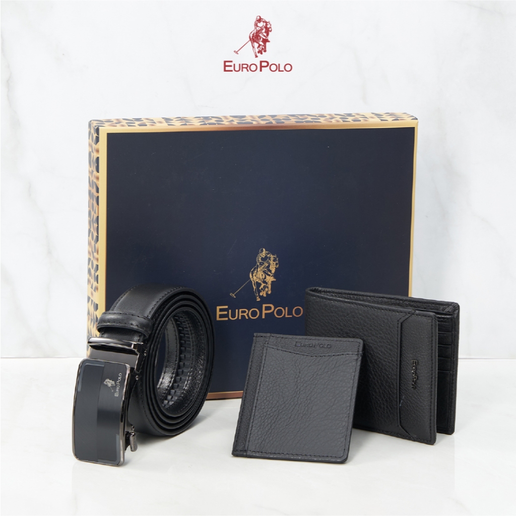 Euro Polo Men Gift Box 3-in-1 Set Top Grain Cow Leather Wallet & Men ...