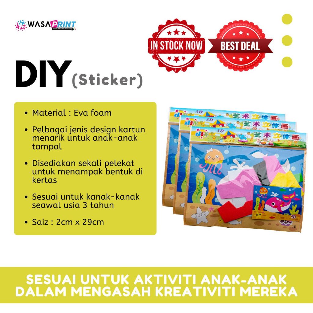 Craft DIY Kids stickers Art early learning hand craft DIY mainan budak ...