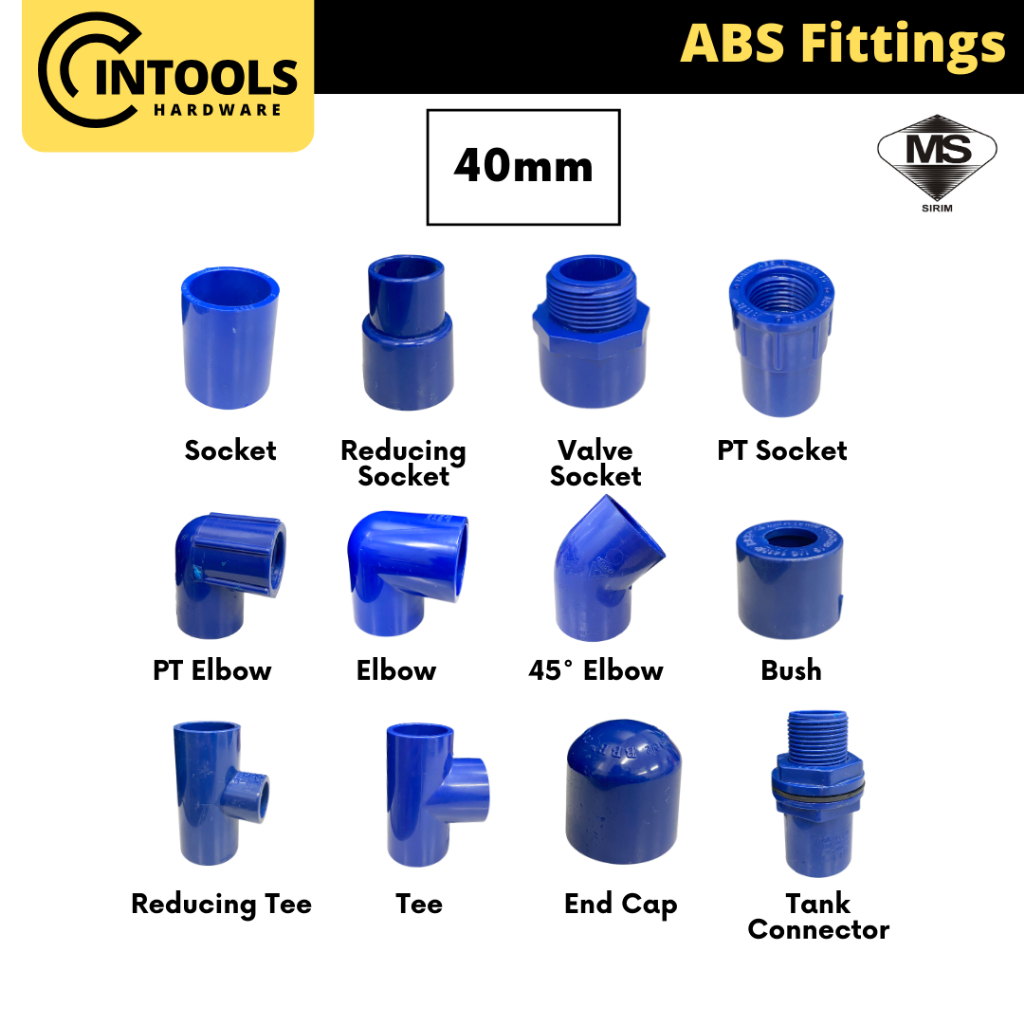 40MM ABS Pipe Fittings - BBB Acrylonitrile Butadiene Styrene Blue ...
