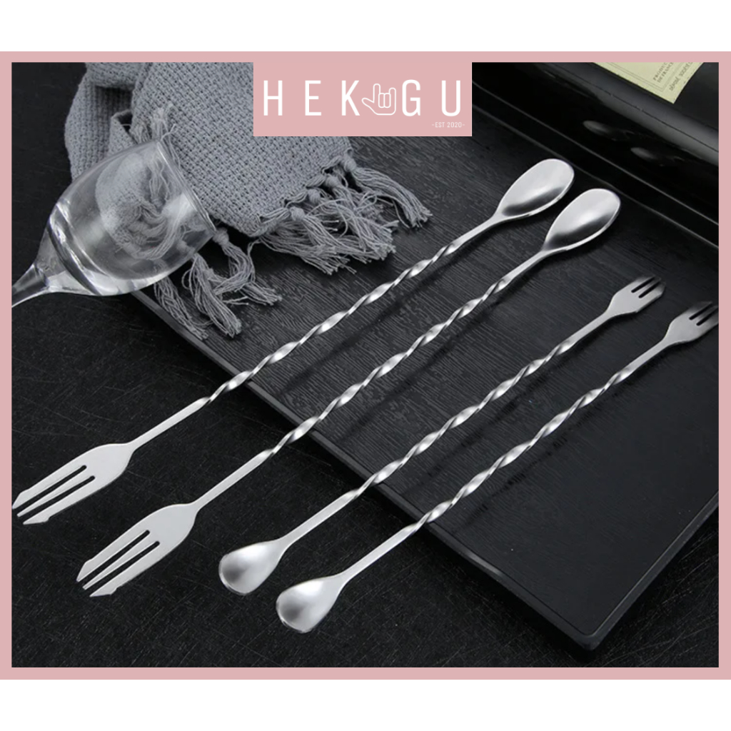 [READY STOCK] 304 Stainless Steel Bar Spoon Cocktail Mixing Spoon Long Handle Stirring Spoons ...