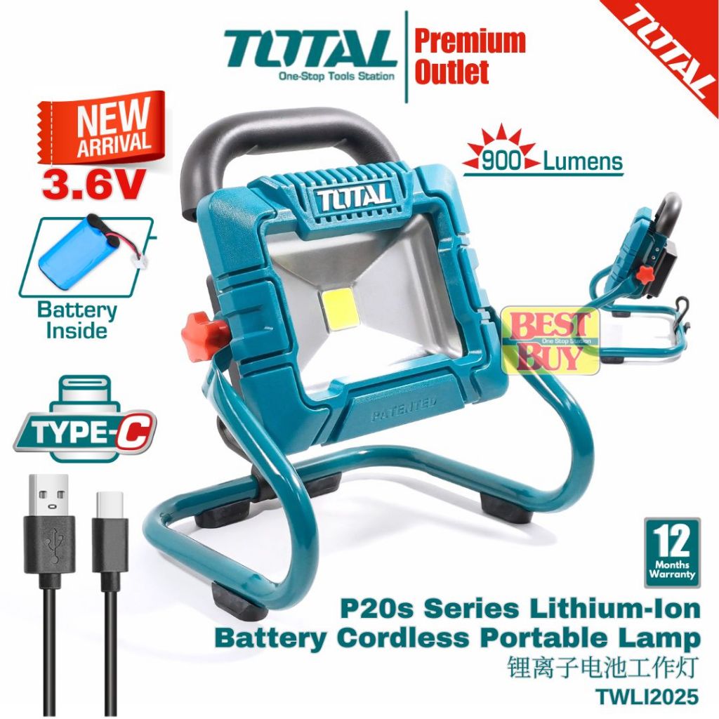 TOTAL Tools Cordless portable work lamp (Built-in rechargeable battery ...