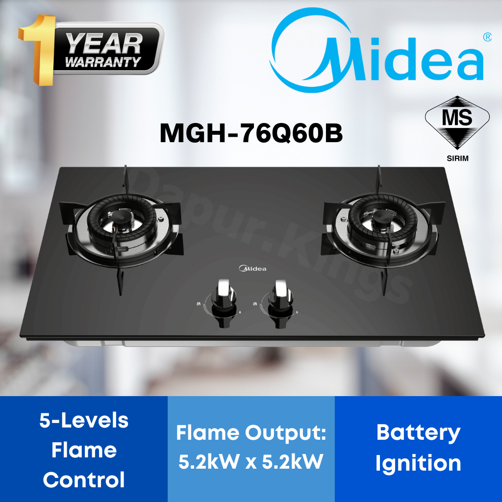 Midea Built-in Gas Hob (5.2kW) Double Burners MGH-76Q60B | Shopee Malaysia