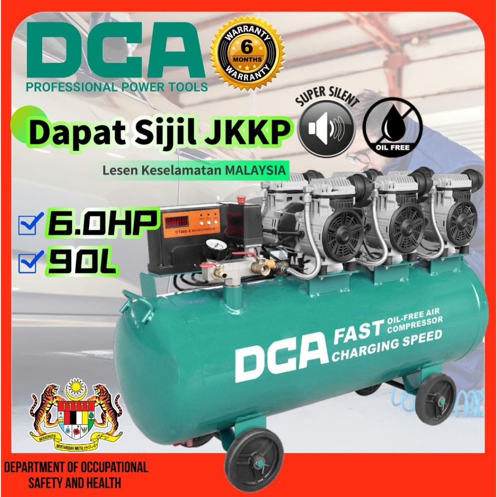DCA AQE1500x3/90L 6.0HP 90L Triples Motor 6 Suction Oiless Oil-Free ...