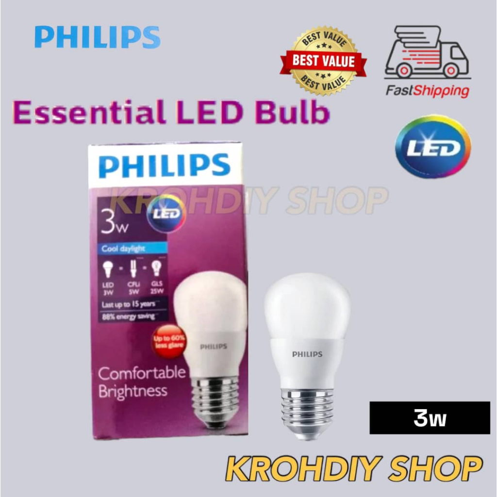 PHILIPS Essential E27 LED Bulb 3W / COOL WHITE (10002041) | Shopee Malaysia