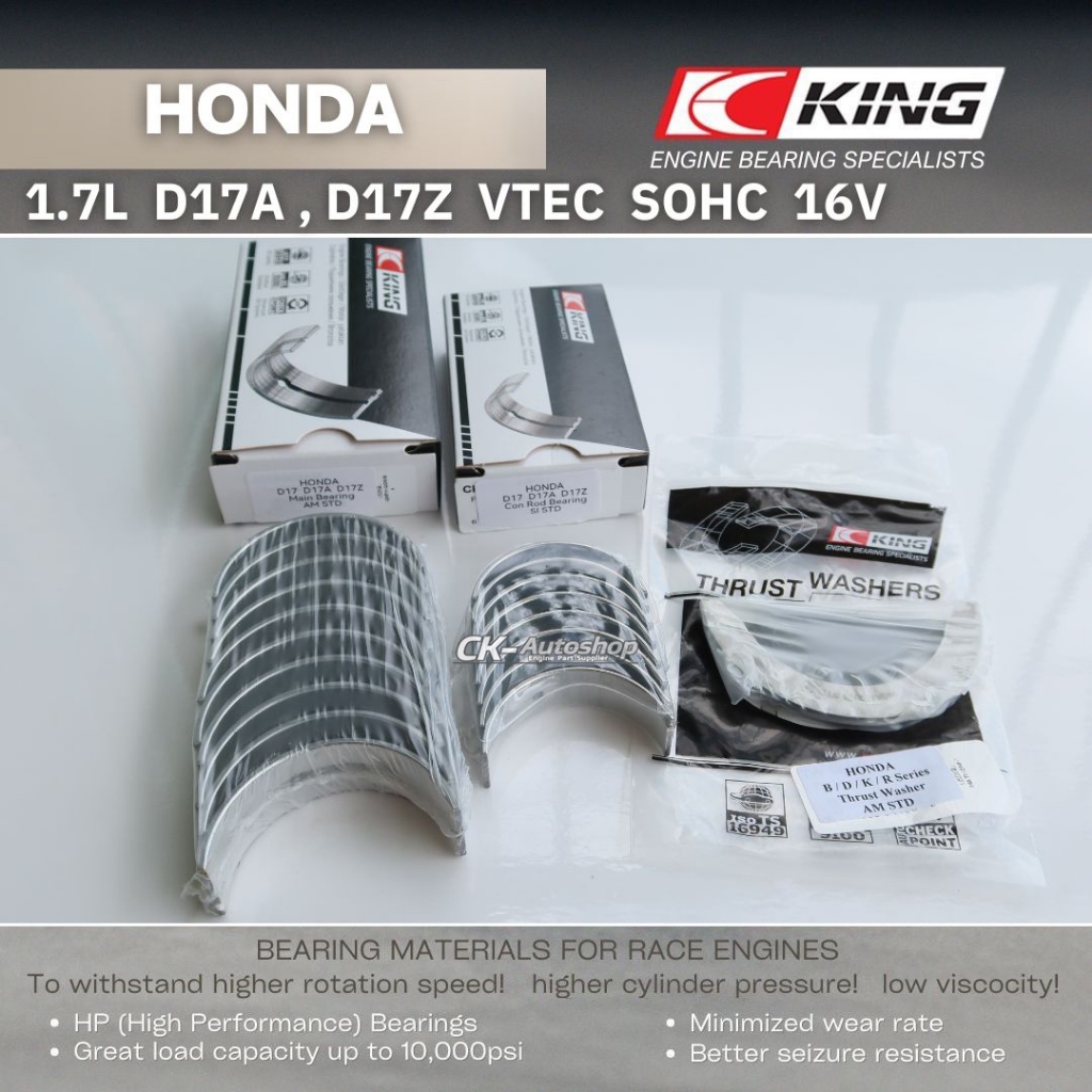 KING Bearing HONDA 1.7L D17 D17A D17Z VTEC SOHC 16V for Civic ES3 Stream RN1 - 5 ( Year 2001 ...