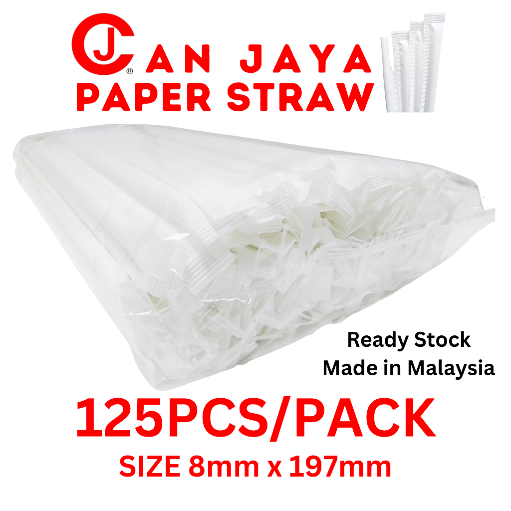[125pcs] White Paper Biodegradable Straw 8mm x 197mm Individual Wrapped ...