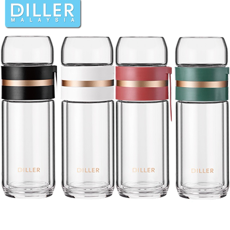Diller Double Layer Borosilicate Glass Bottle Mug Tea Water Separate Design MLH580 (320ml/400ml ...
