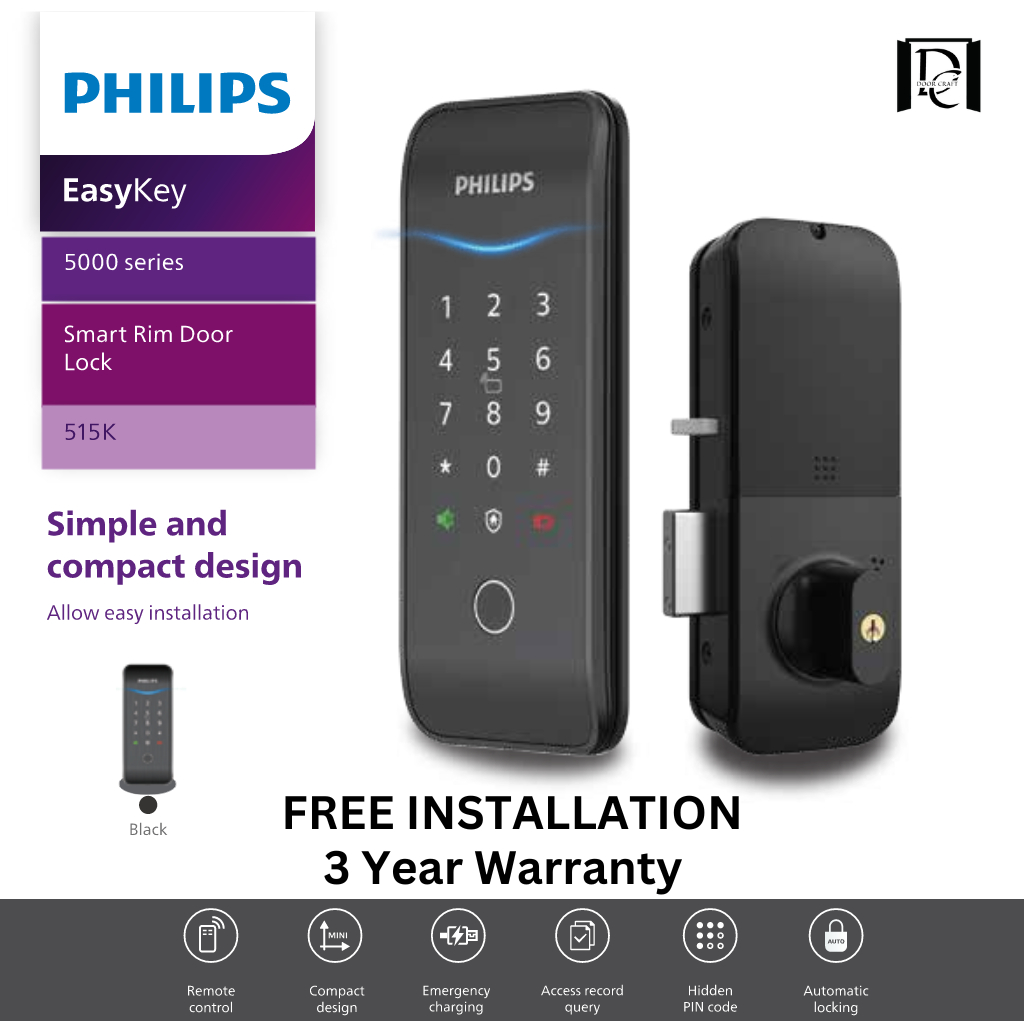 Philips Digital Lock 515K Series Easy Key - *INSTALLATION INCLUDED* | Shopee Malaysia