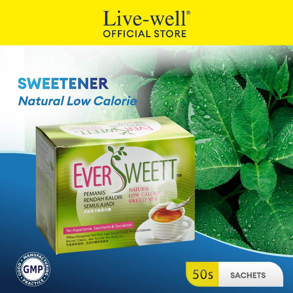 Eversweet Stevia Sweetener 50s Sachets Natural Low Calorie Sugar Free ...