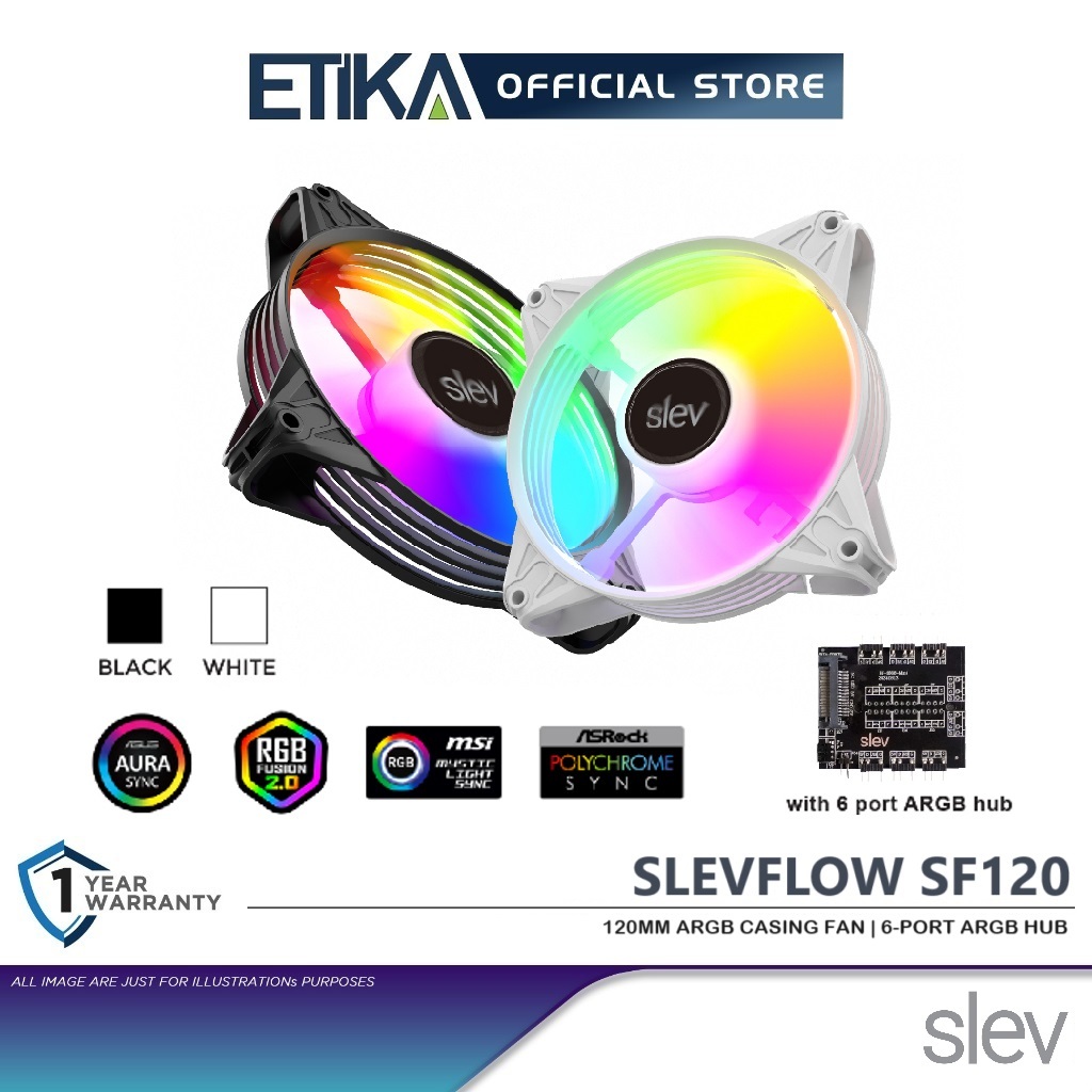 SLEV Slevflow SF120 | 120MM ARGB Casing Fan with 6 port ARGB Hub ...