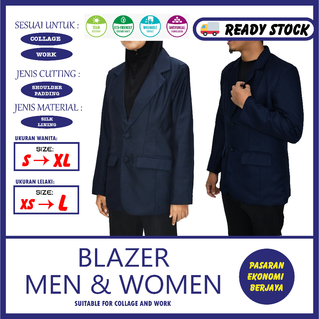 DARK BLUE BLAZER WOMEN & MEN BAJU KOT BIRU TUA BLAZER BIRU TUA WORK ...