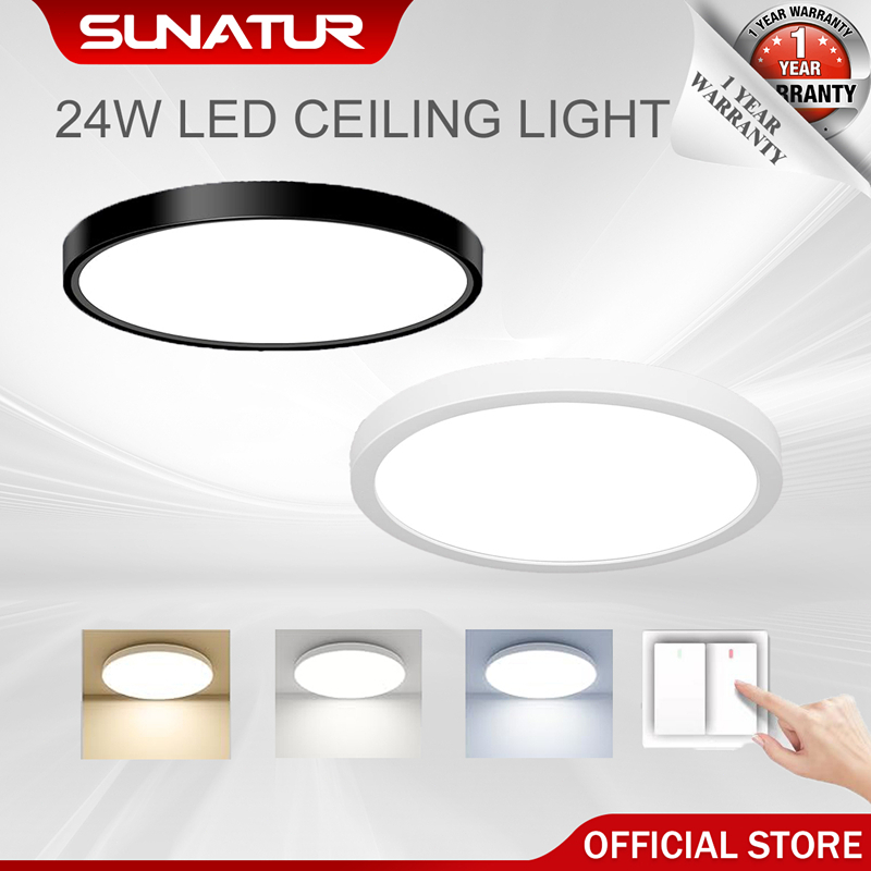 SUNATUR Modern Ceiling Lamp 24W LED Tricolour Dimmable Down Light Lampu ...
