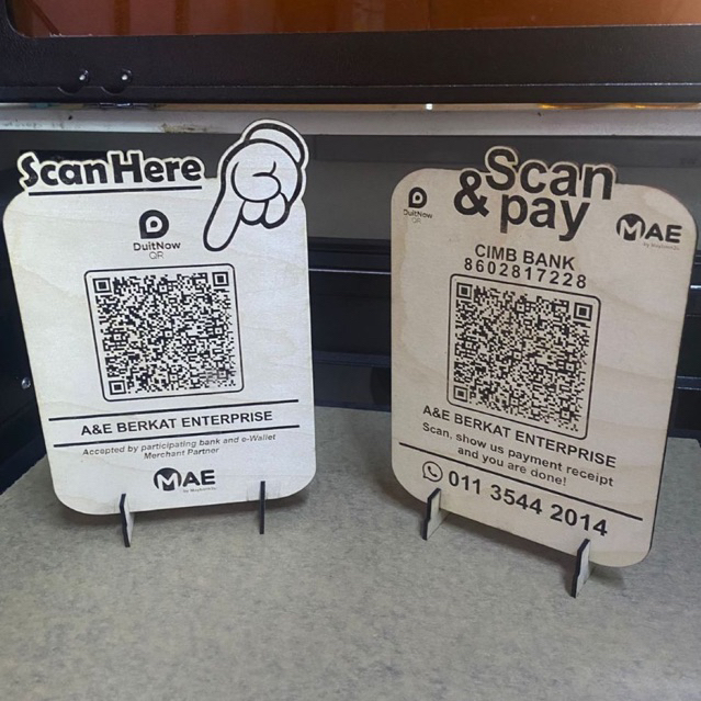 EWALLET QR CODE MAE / Maybank QRPAY/ TNG/ DuitNow / Grab Pay WOOD ...