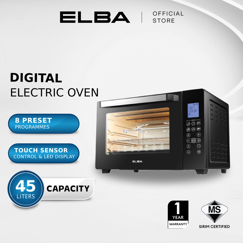 ELBA 45L Digital Electric Oven EEO-J4591D(BK) - 6 Heating Selections, 8 ...