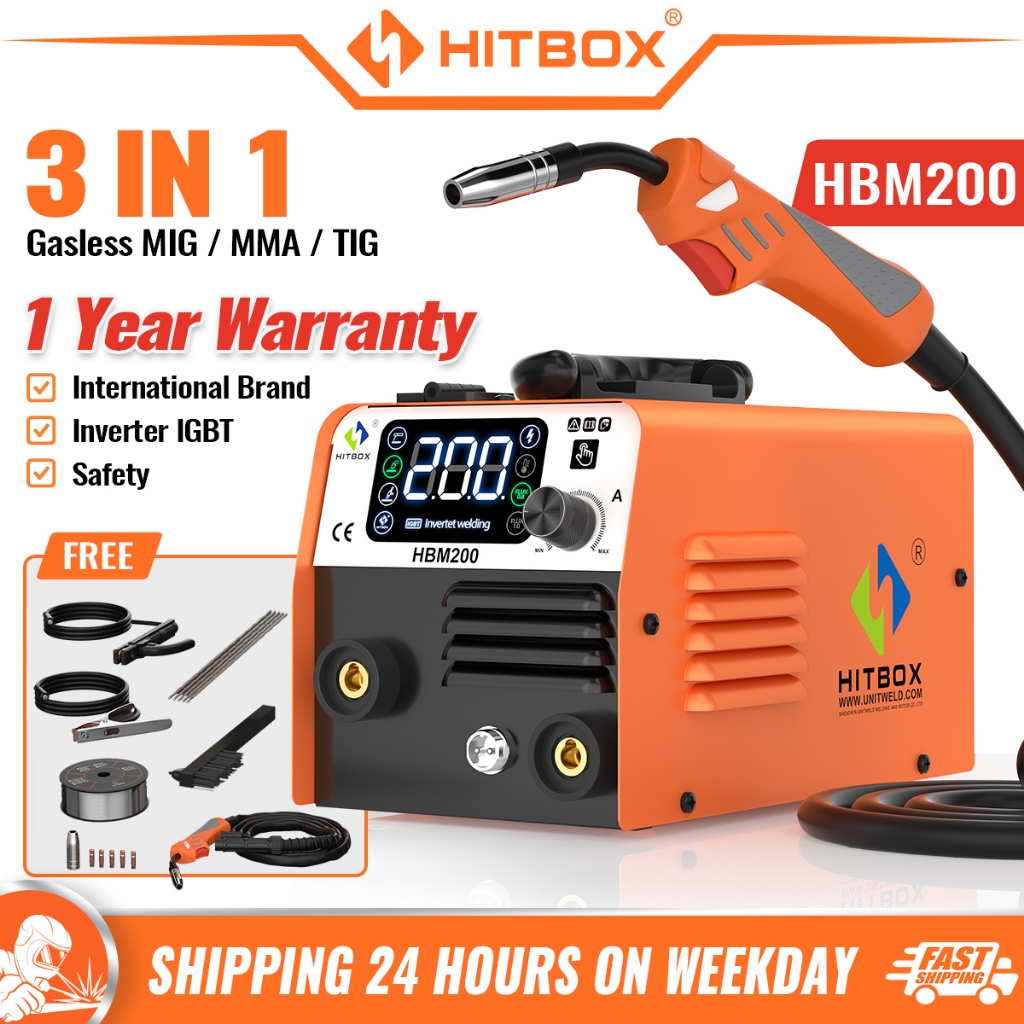 HITBOX MIG Welding Machine Gasless MIG/MMA/TIG 3IN1 Inverter IGBT ...
