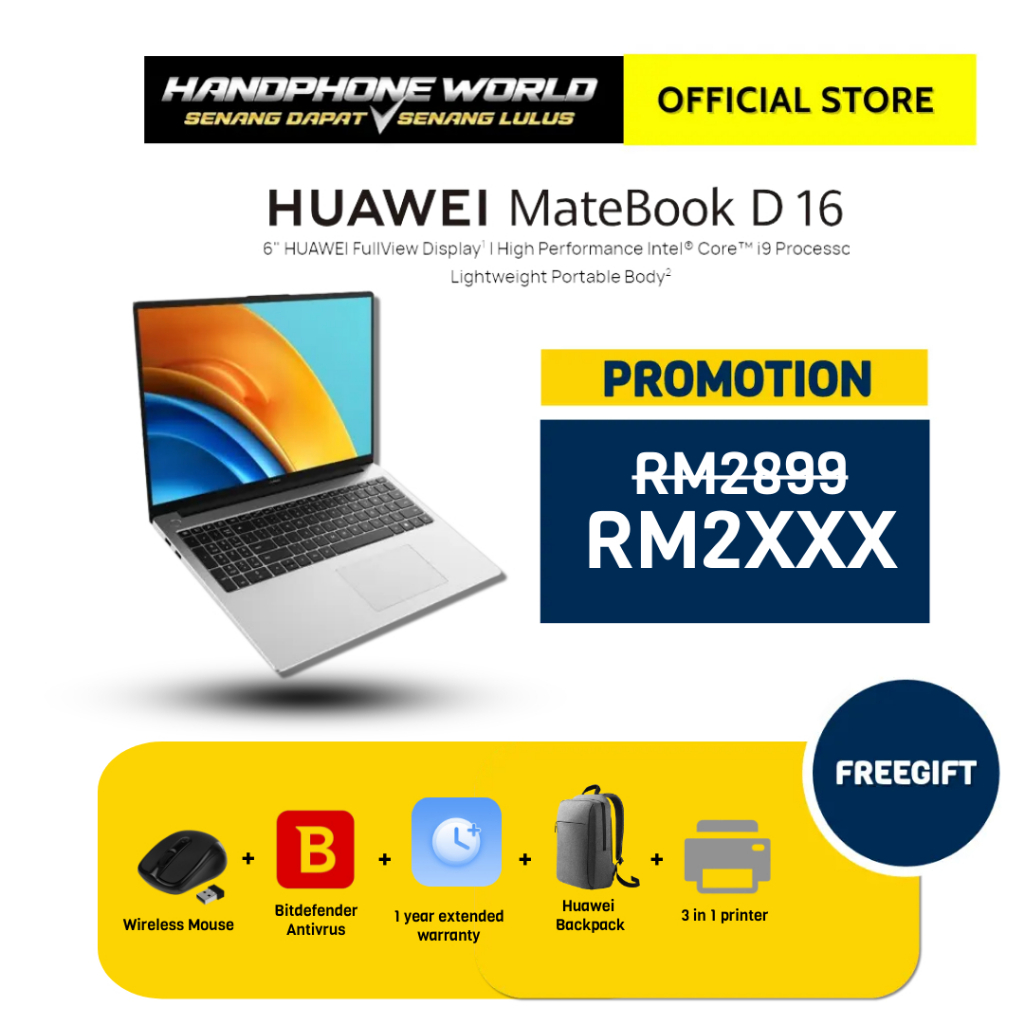 Huawei MateBook D16 2024 | Intel i5/i9 | 8/16GB + 512GB/1TB SSD | 12th ...