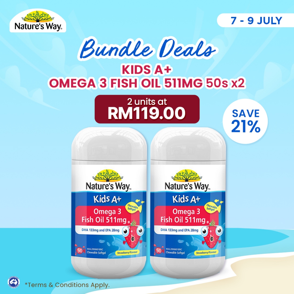 Nature's Way Kids A+ Omega 3 Fish Oil 511mg Chewable Softgel (50's x 2 ...