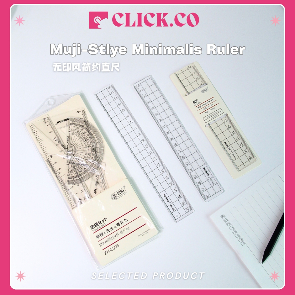 Muji-Style Minimalist Ruler, Transparent Ruler, Protractor, Triangle ...