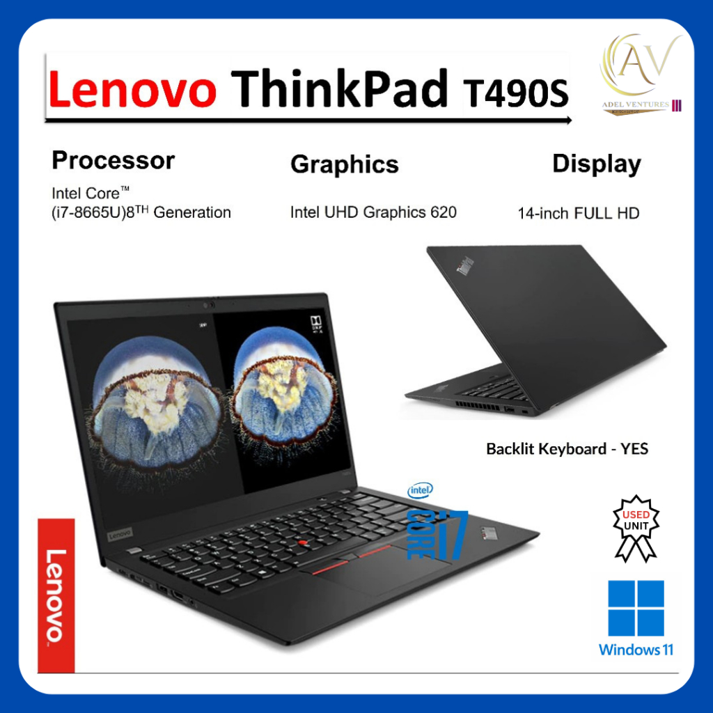 Lenovo ThinkPad T490S Intel Core i7-8665U 8TH GEN PROCESSOR, 14.00 inch ...