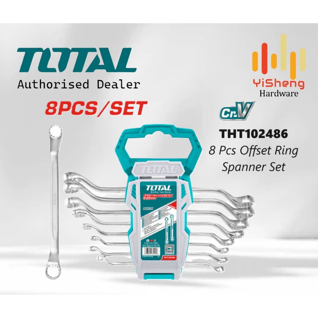 TOTAL THT102486 8pcs Combination Spanner Wrench set / Heavy Duty Offset Ring Spanner Set ...