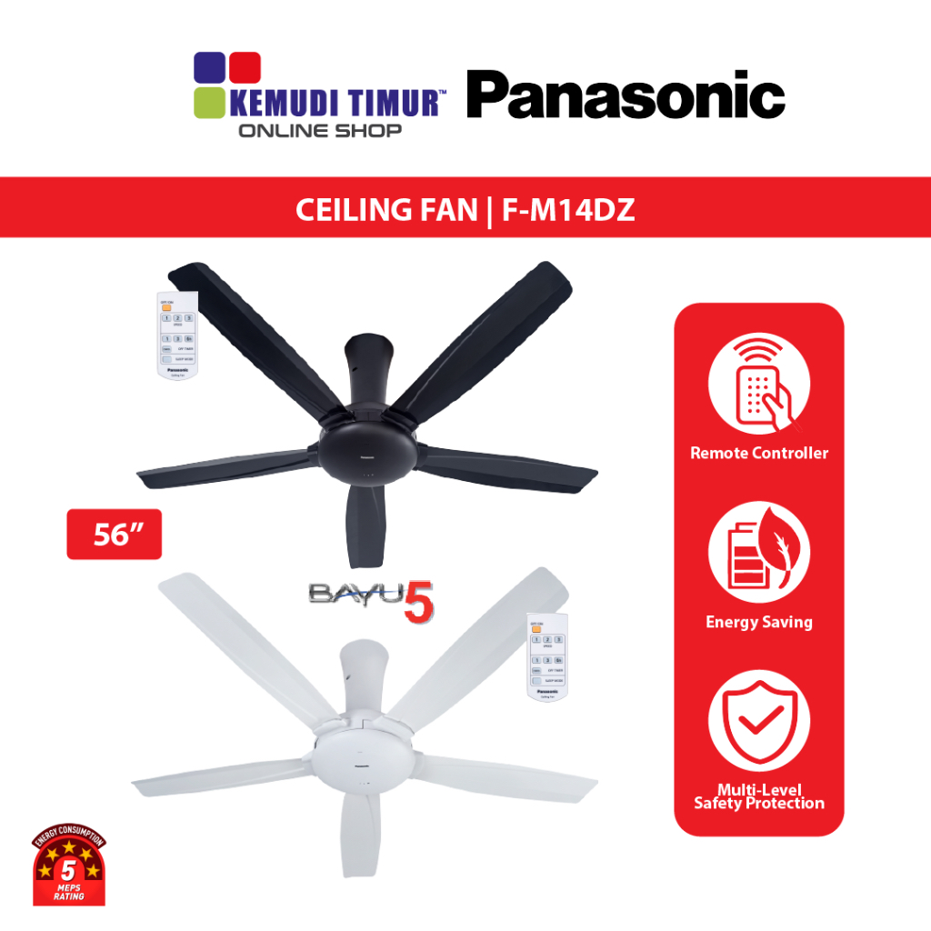 PANASONIC CEILING FAN BAYU 5-BLADE 56" REMOTE BLACK/WHITE (KIPAS ...
