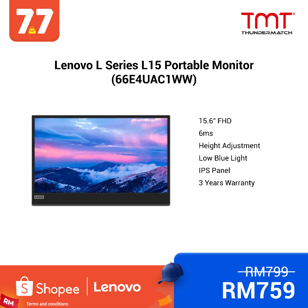 Lenovo L Series L15 Portable Monitor- 15.6" / 6ms / FHD | IPS Panel ...