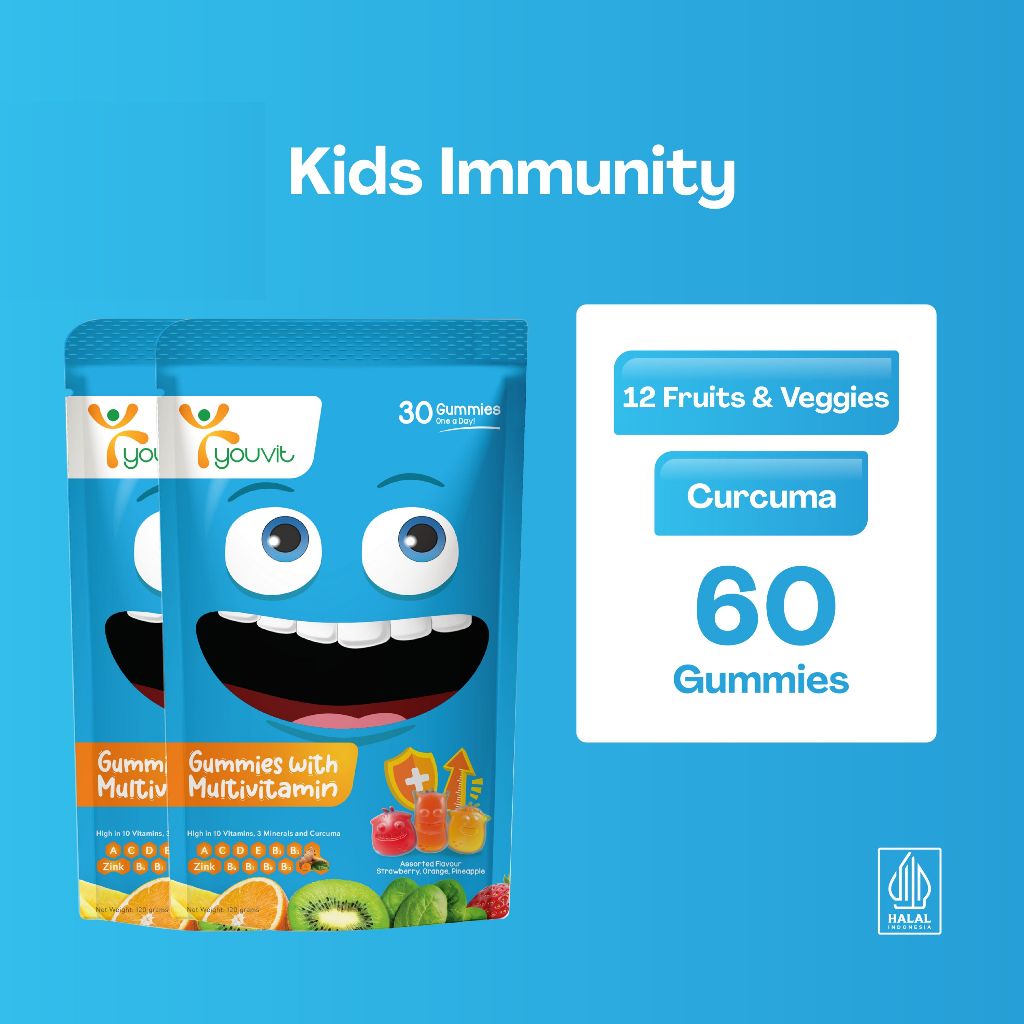 Youvit Kids Multivitamin Gummy 60 Days (60 Pcs) with Vitamin C, Vitamin ...