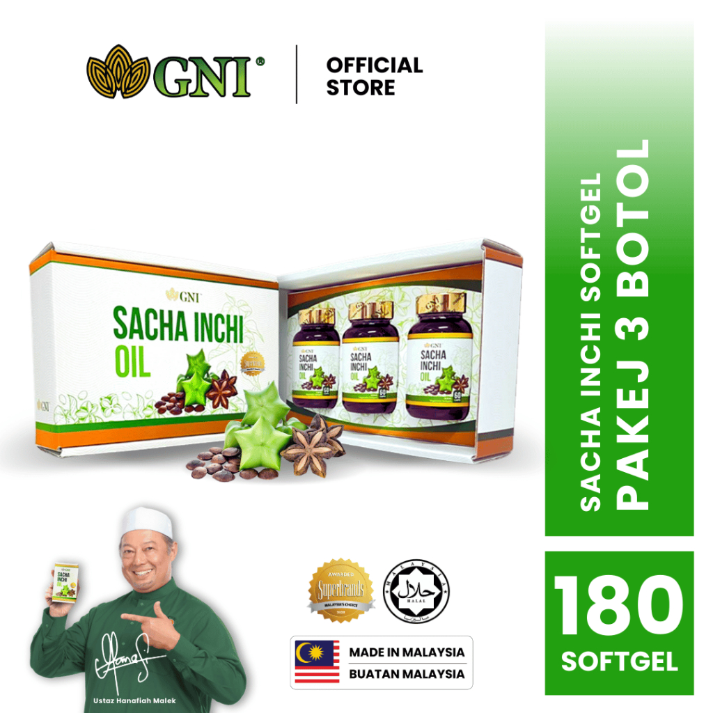 GNI Sacha Inchi Ustaz Hanafi Kapsul (3 Botol x 60 Kapsul) | Shopee Malaysia